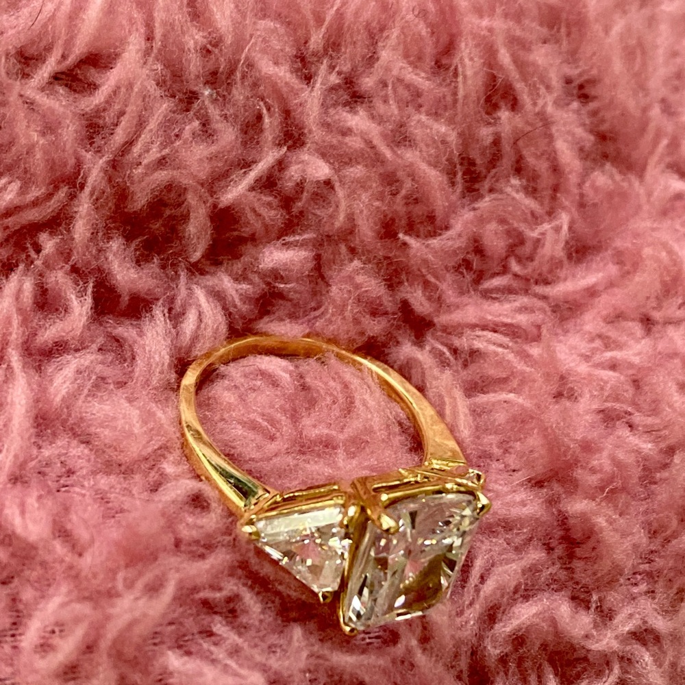 14k Gold Cz Trillion + Emerald Cut Stone Ring Firm - Gem